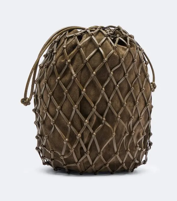 Savette Macramé Small Leather Pouch - Green