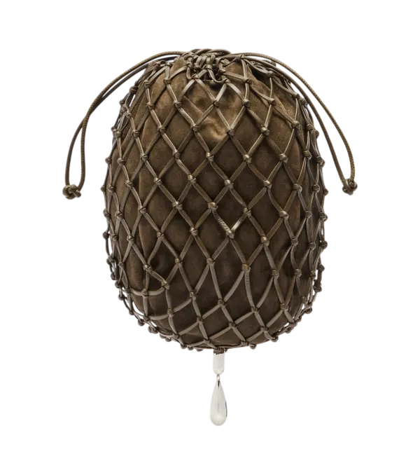 Savette Macramé Small Leather Pouch - Green