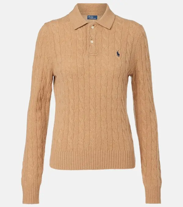 Polo Ralph Lauren Cable-knit Wool And Cashmere Polo Sweater - Beige