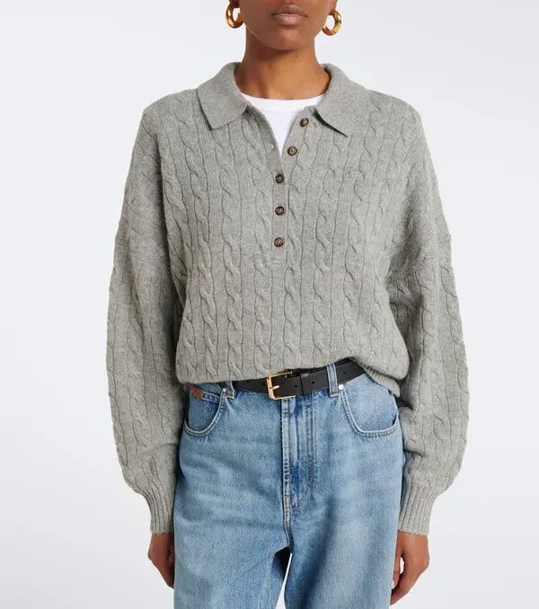 Polo Ralph Lauren Cable-knit Wool And Cashmere Polo Sweater - Grey