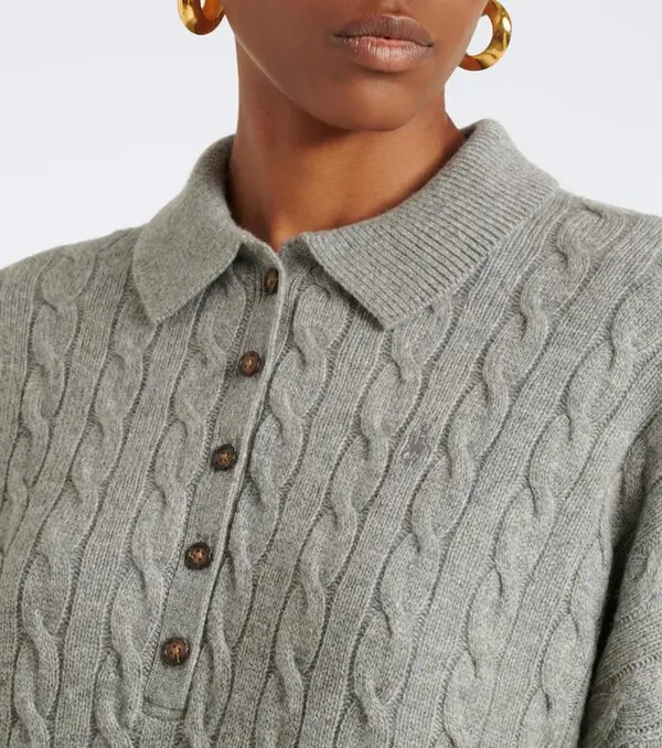 Polo Ralph Lauren Cable-knit Wool And Cashmere Polo Sweater - Grey