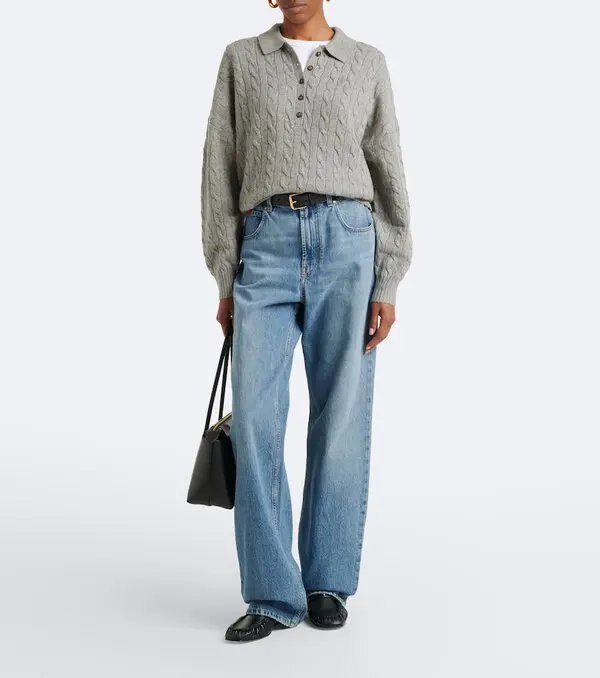 Polo Ralph Lauren Cable-knit Wool And Cashmere Polo Sweater - Grey