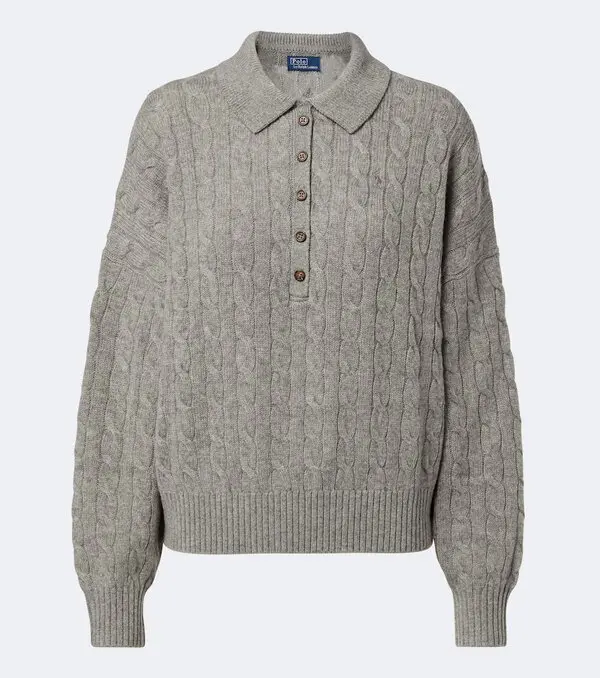 Polo Ralph Lauren Cable-knit Wool And Cashmere Polo Sweater - Grey
