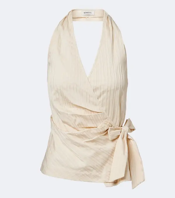 Simkhai Bria Striped Halterneck Top - Beige