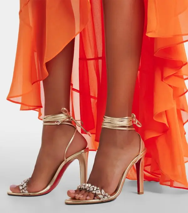 CHRISTIAN LOUBOUTIN Embellished Metallic Leather Ankle Strap Sandals - Gold