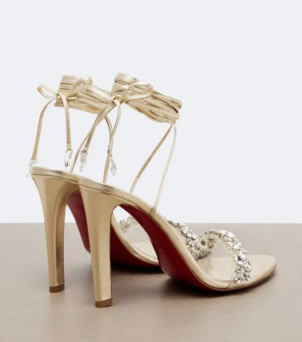 CHRISTIAN LOUBOUTIN Embellished Metallic Leather Ankle Strap Sandals - Gold
