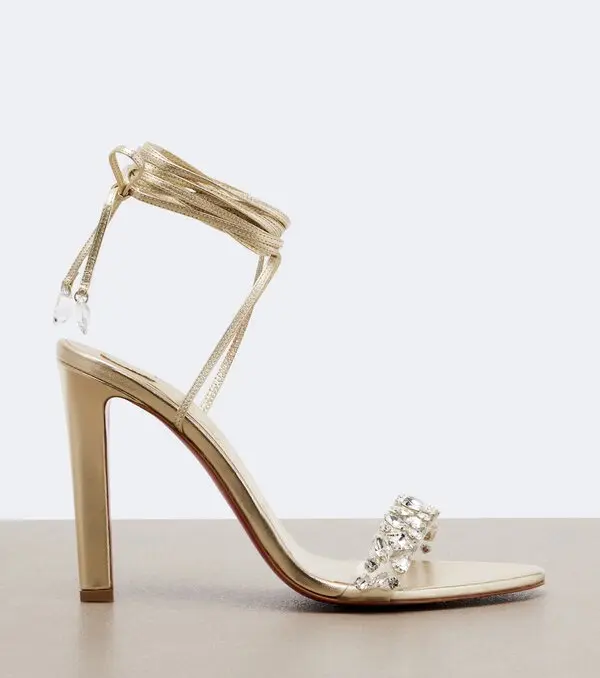 CHRISTIAN LOUBOUTIN Embellished Metallic Leather Ankle Strap Sandals - Gold
