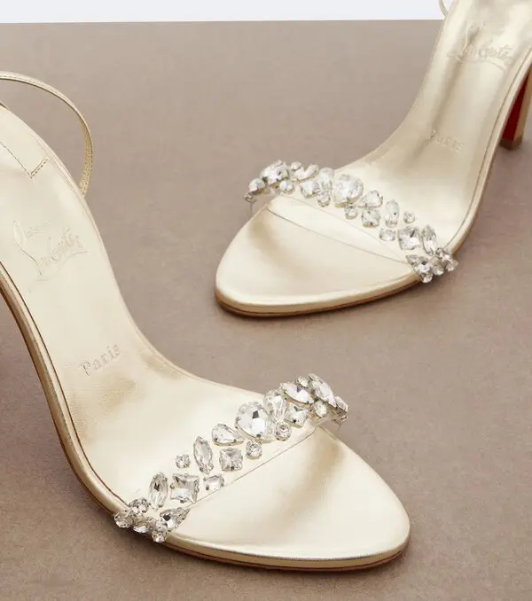 CHRISTIAN LOUBOUTIN Embellished Metallic Leather Ankle Strap Sandals - Gold