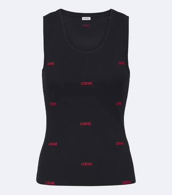 Loewe Logo Ribbed-knit Cotton-blend Jersey Tank Top - Black