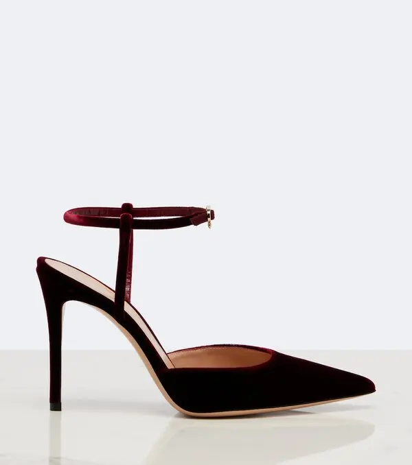 GIANVITO ROSSI Velvet Pumps With Ankle Strap - Burgundy