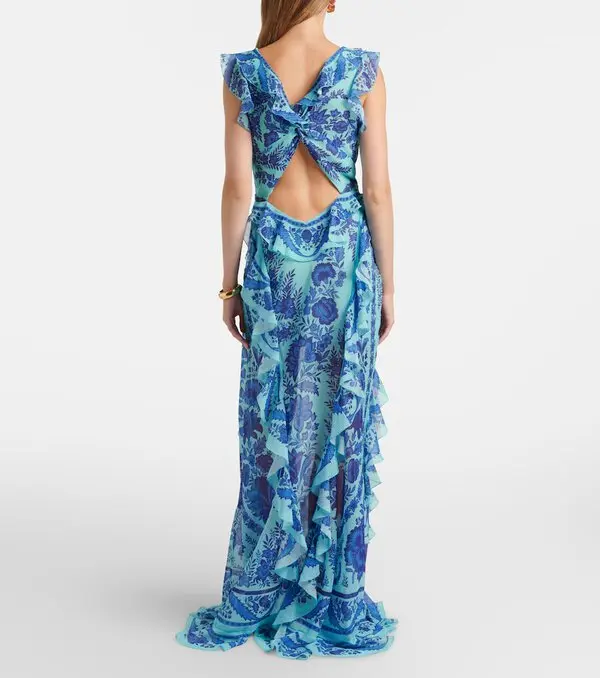 Etro Floral Ruffled Gown - Blue