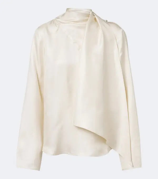 Loulou De Saison Gala Draped Scarf-detail Silk Twill Top - Beige