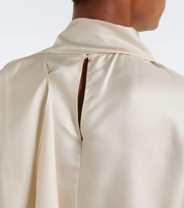 Loulou De Saison Gala Draped Scarf-detail Silk Twill Top - Beige