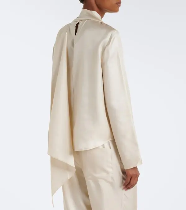Loulou De Saison Gala Draped Scarf-detail Silk Twill Top - Beige