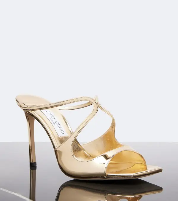 JIMMY CHOO Anise Metallic Leather Mules