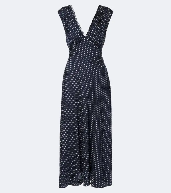 DÔEN Tahlia Polka Dot Silk-blend Midi Dress - Blue
