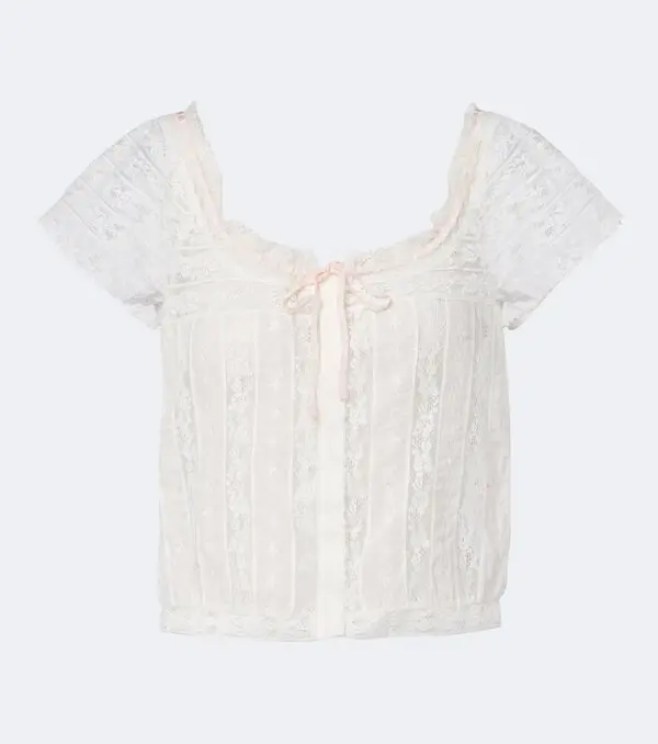 DÔEN Greta Embroidered Lace Cotton Top - White