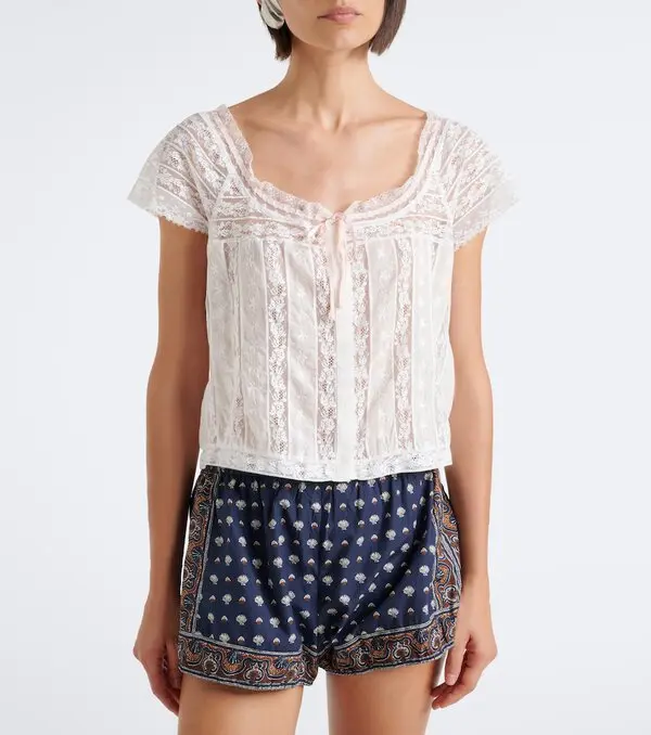 DÔEN Greta Embroidered Lace Cotton Top