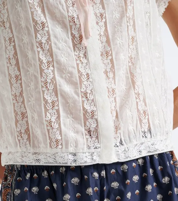 DÔEN Greta Embroidered Lace Cotton Top
