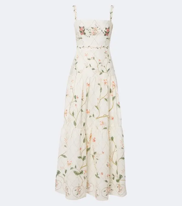 Agua Bendita Lima Embroidered Linen Maxi Dress - White