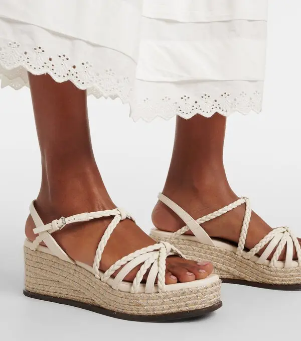 JIMMY CHOO Nyra Braided Leather Espadrille Wedges - White