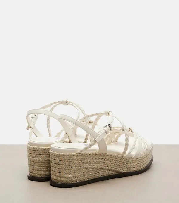 JIMMY CHOO Nyra Braided Leather Espadrille Wedges - White