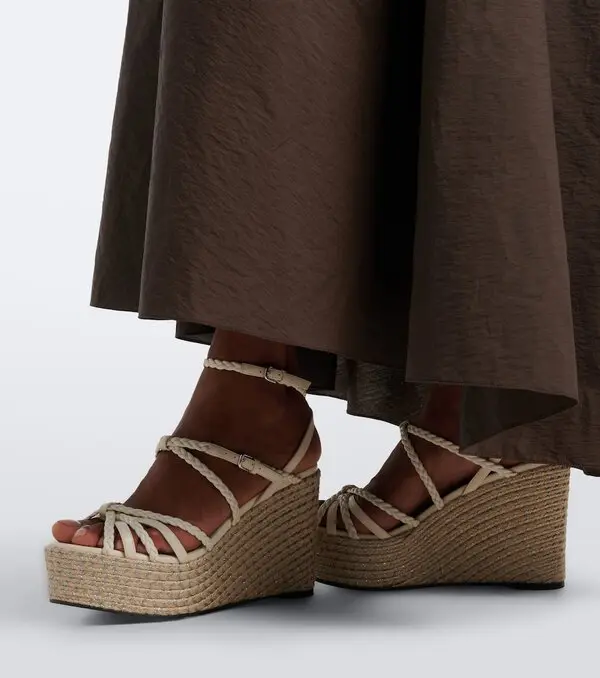 JIMMY CHOO Nyra Braided Leather Espadrille Wedges - White
