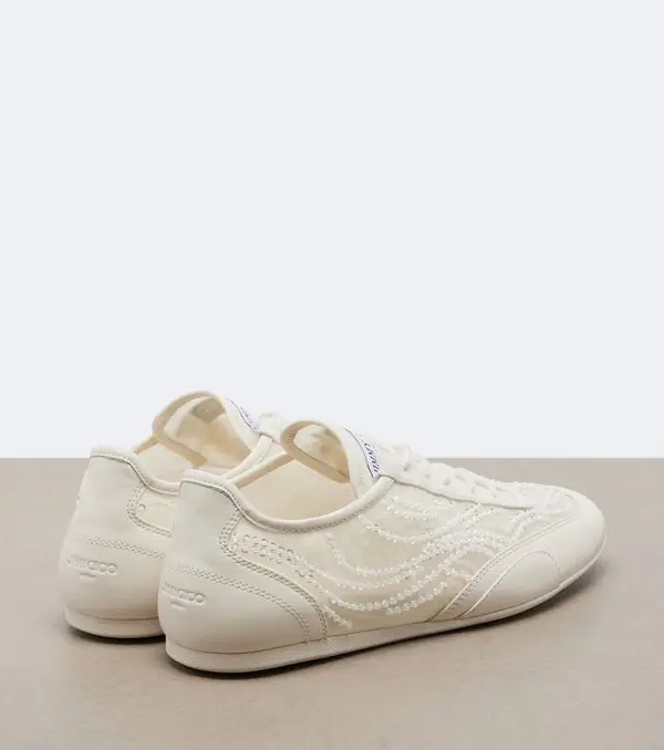 JIMMY CHOO Suede-trimmed Embellished Sneakers - White