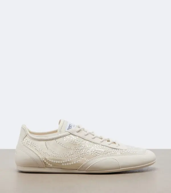 JIMMY CHOO Suede-trimmed Embellished Sneakers - White