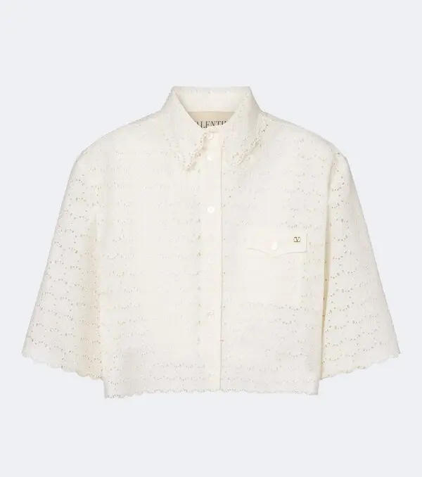Valentino Garavani Vlogo Broderie Anglaise Cotton Shirt - White
