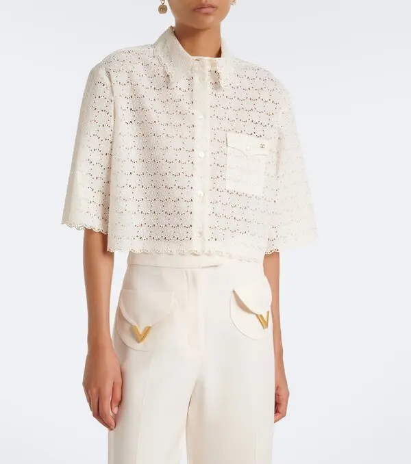 Valentino Garavani Vlogo Broderie Anglaise Cotton Shirt