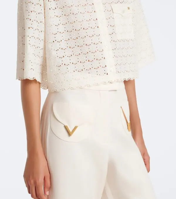 Valentino Garavani Vlogo Broderie Anglaise Cotton Shirt