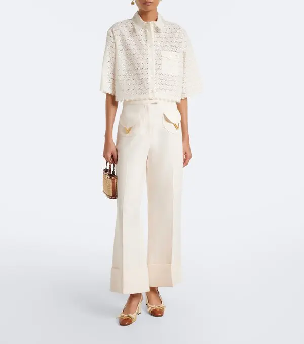 Valentino Garavani Vlogo Broderie Anglaise Cotton Shirt