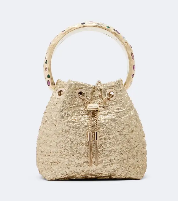 JIMMY CHOO Bon Bon Embellished Lurex® Bucket Bag - Gold