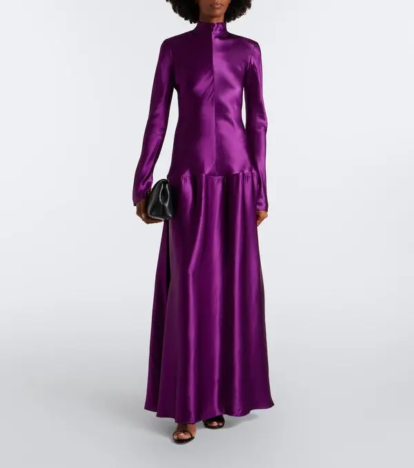 FFORME Satin Maxi Dress In Violet - Purple