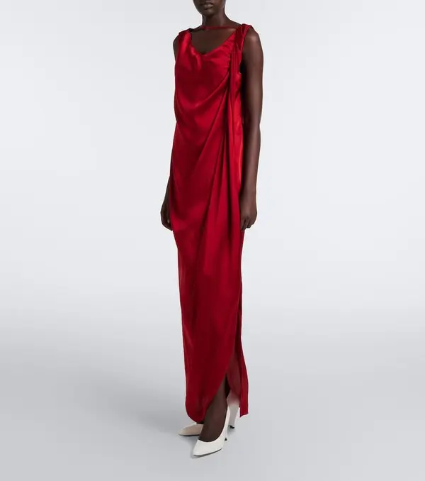 MAISON MARGIELA Draped Satin Maxi Dress - Red