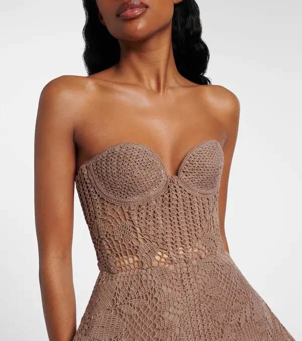 Magda Butrym Crochet Cotton Corset Dress - Brown