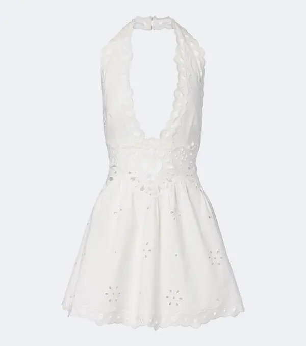 Retrofete Broderie Anglaise Cotton Blend Minidress - White