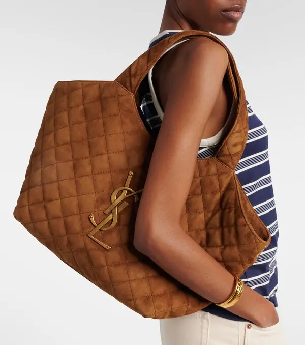 Saint Laurent Icare Medium Quilted Suede Shopper - Brown