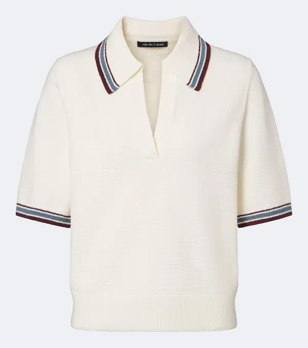 Veronica Beard Knitted Cotton-blend Polo Shirt - White