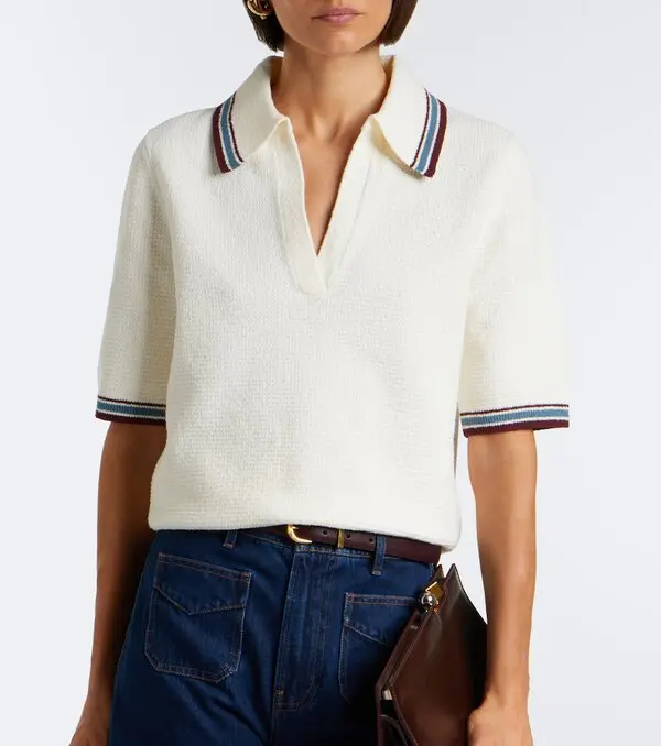 Veronica Beard Knitted Cotton-blend Polo Shirt - White
