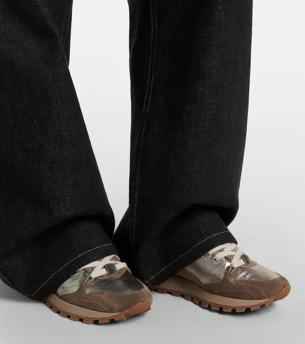 Brunello Cucinelli Monili Shearling-trimmed Leather Sneakers - Beige