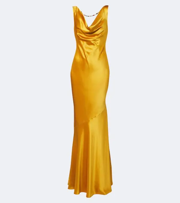 Retrofete Keryn Embellished Satin Gown - Gold