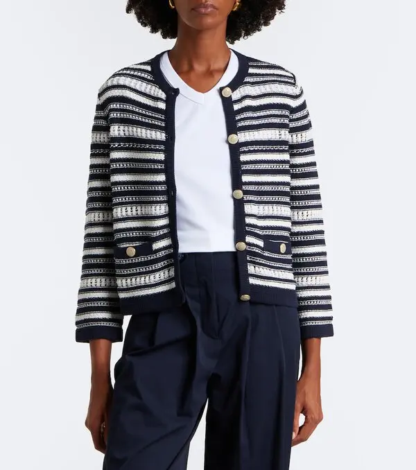 Veronica Beard Bellingham Striped Cotton Cardigan - Blue