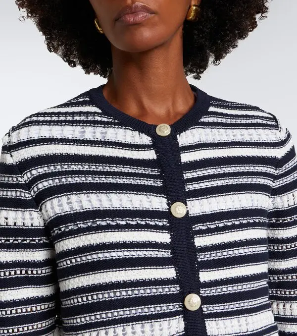 Veronica Beard Bellingham Striped Cotton Cardigan - Blue