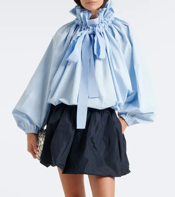 PATOU Bow-detail Cotton Poplin Blouse - Blue