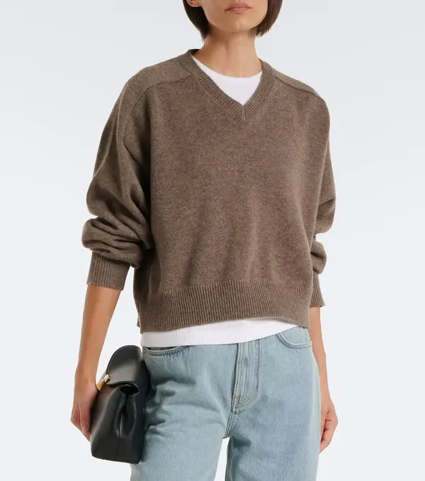 Loulou De Saison Cropped Cashmere V-neck Sweater - Brown