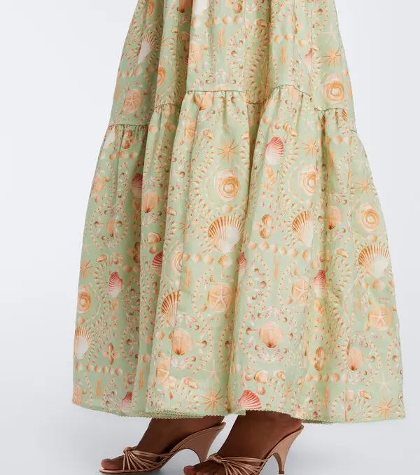 Agua Bendita Abeja Printed Tiered Linen Maxi Dress