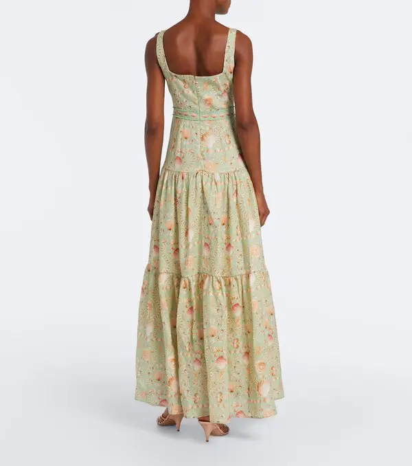 Agua Bendita Abeja Printed Tiered Linen Maxi Dress