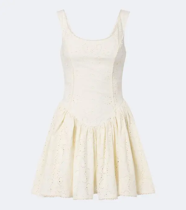 Agua Bendita Pluma Broderie Anglaise Cotton Mini Dress - White